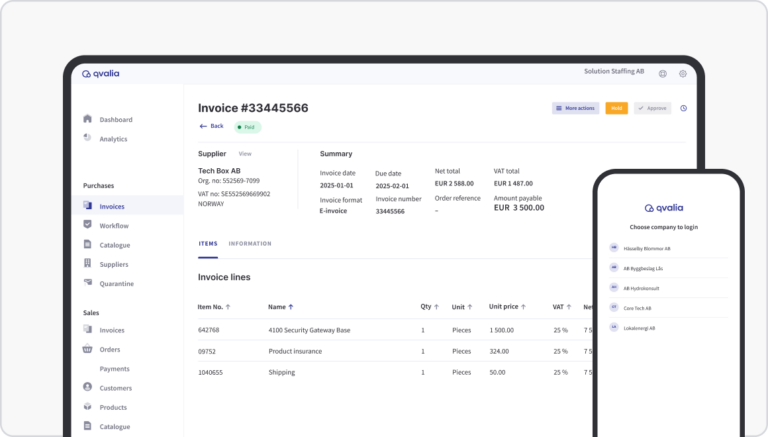 Intelligenta transaktioner | E-fakturor & ordrar | API | Qvalia